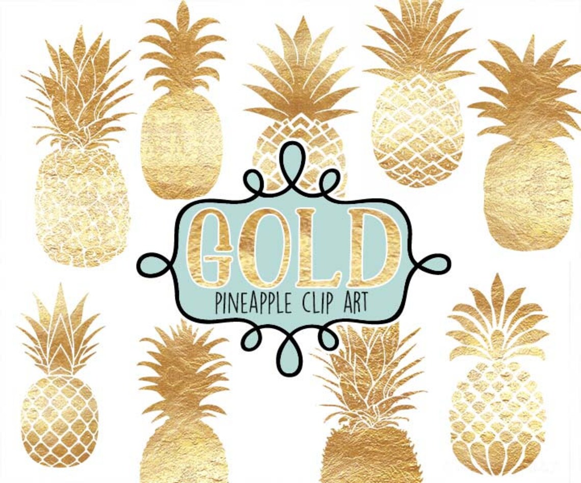 Pineapple Digital Clip Art Gold Foil Pineapples Pineapple - Etsy