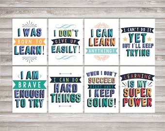 Set of 8 Growth Mindset Classroom PRINTABLE Posters Rainbow | Etsy