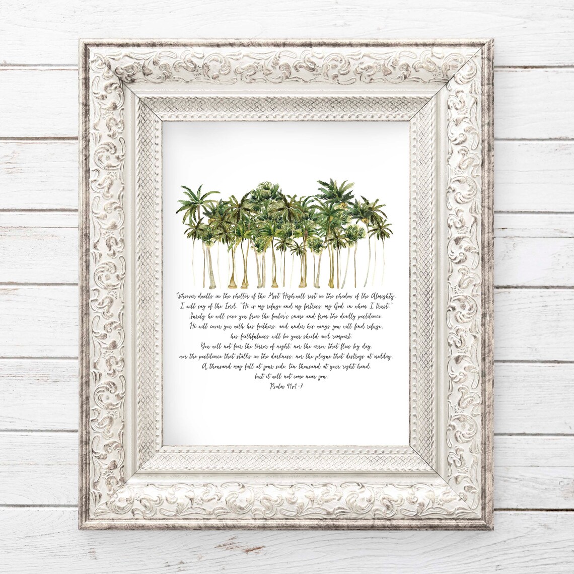 Psalm 91 Watercolor Palm Trees Passion Translation Psalm | Etsy