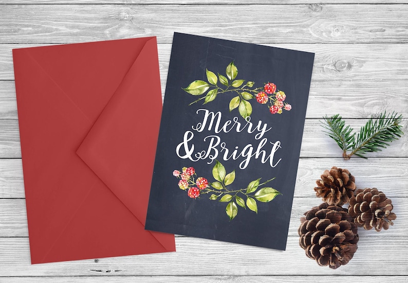 Merry and Bright Christmas Printable Card Instant Download - Etsy