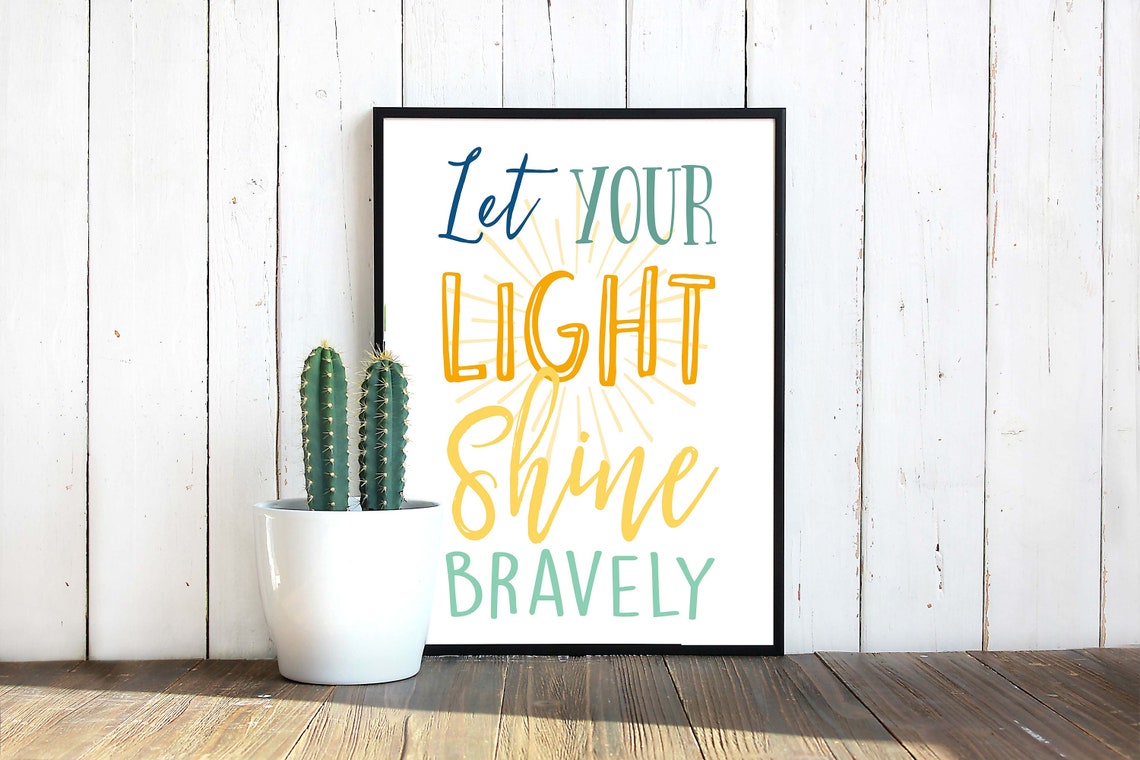 Let your light shine Hand lettering typography Printable art | Etsy