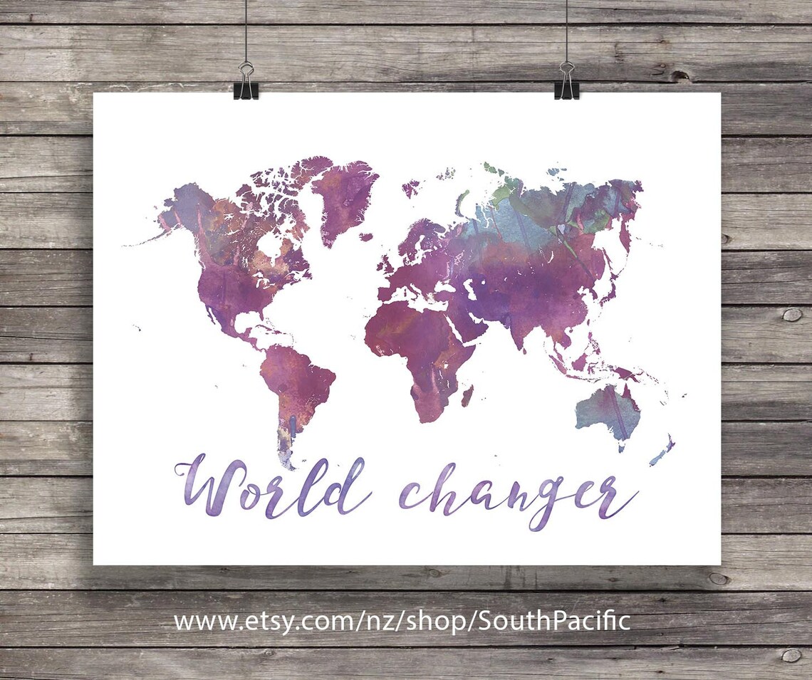 Watercolor World Map World Changer World Travel Art - Etsy