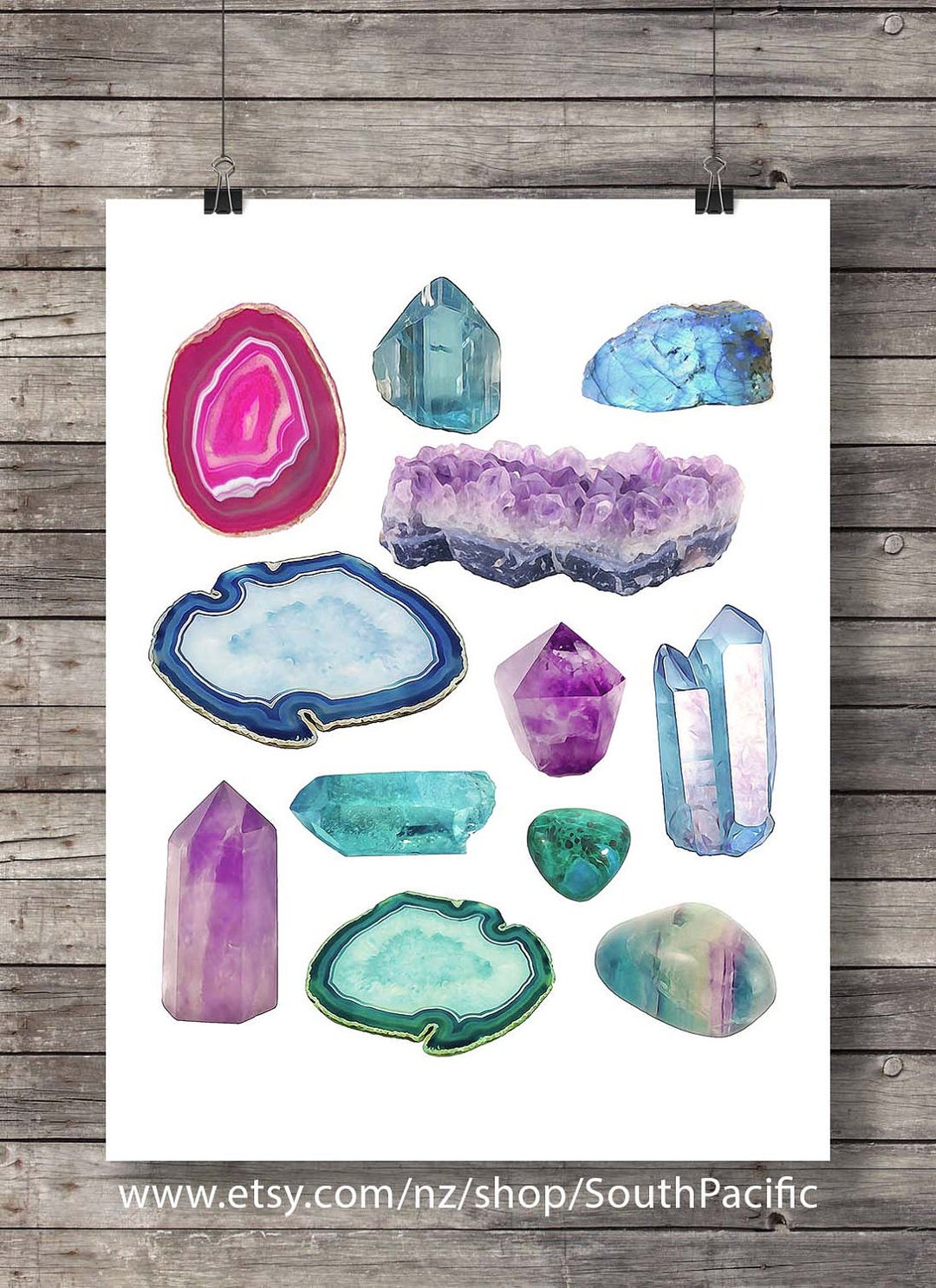 Gemstones Minerals Art Print | Watercolor Gemstones Painting | Geology ...
