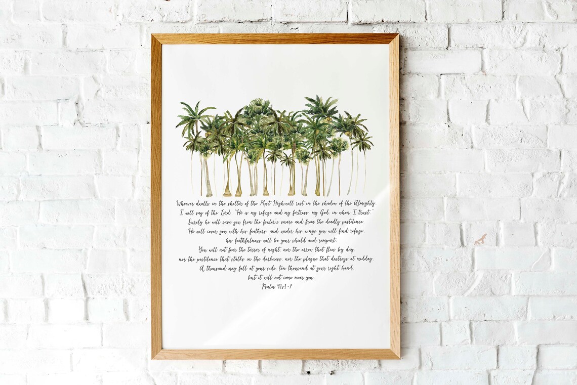Psalm 91 Watercolor Palm Trees Passion Translation Psalm - Etsy
