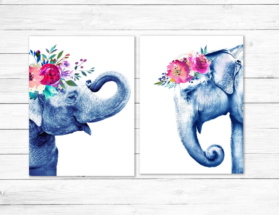 Blue Elephant Watercolor Art Print Animal Wall Art Printable Elephant ...