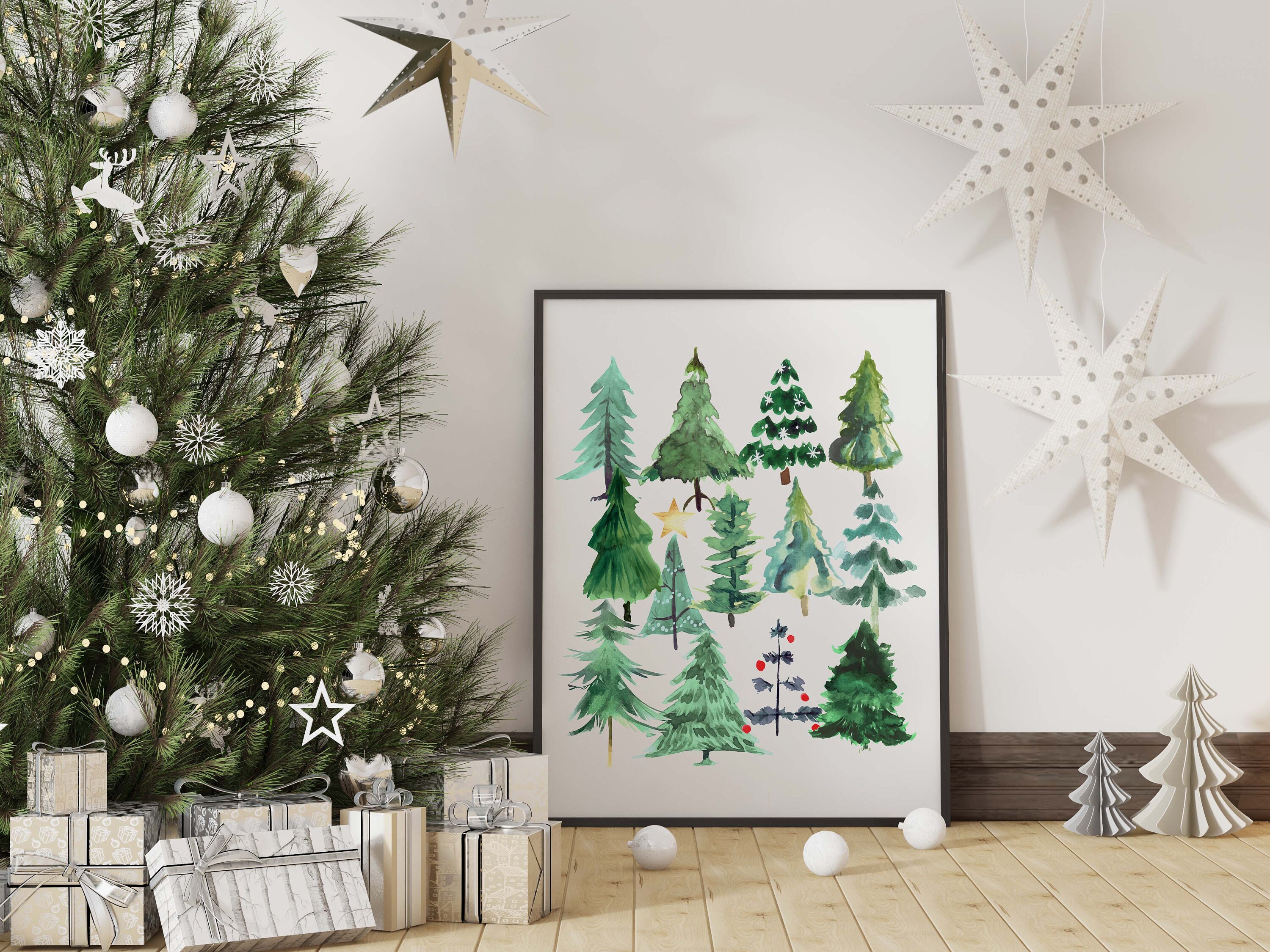 Christmas Printable Wall Art Watercolor Holiday Christmas | Etsy