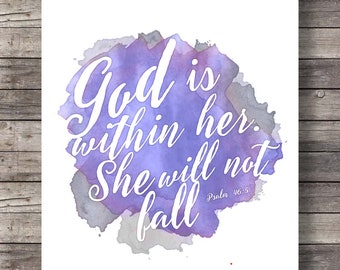 Bible Verse Scripture Art Wall Decor God is Within Her - Etsy