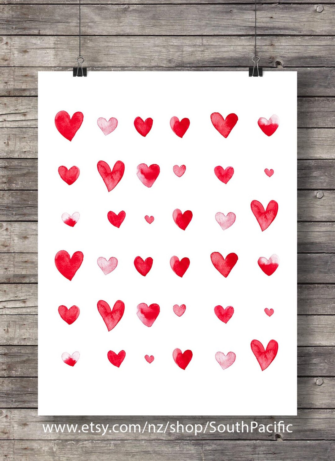 Watercolor Hearts Printable Art Valentine Wedding Gift - Etsy