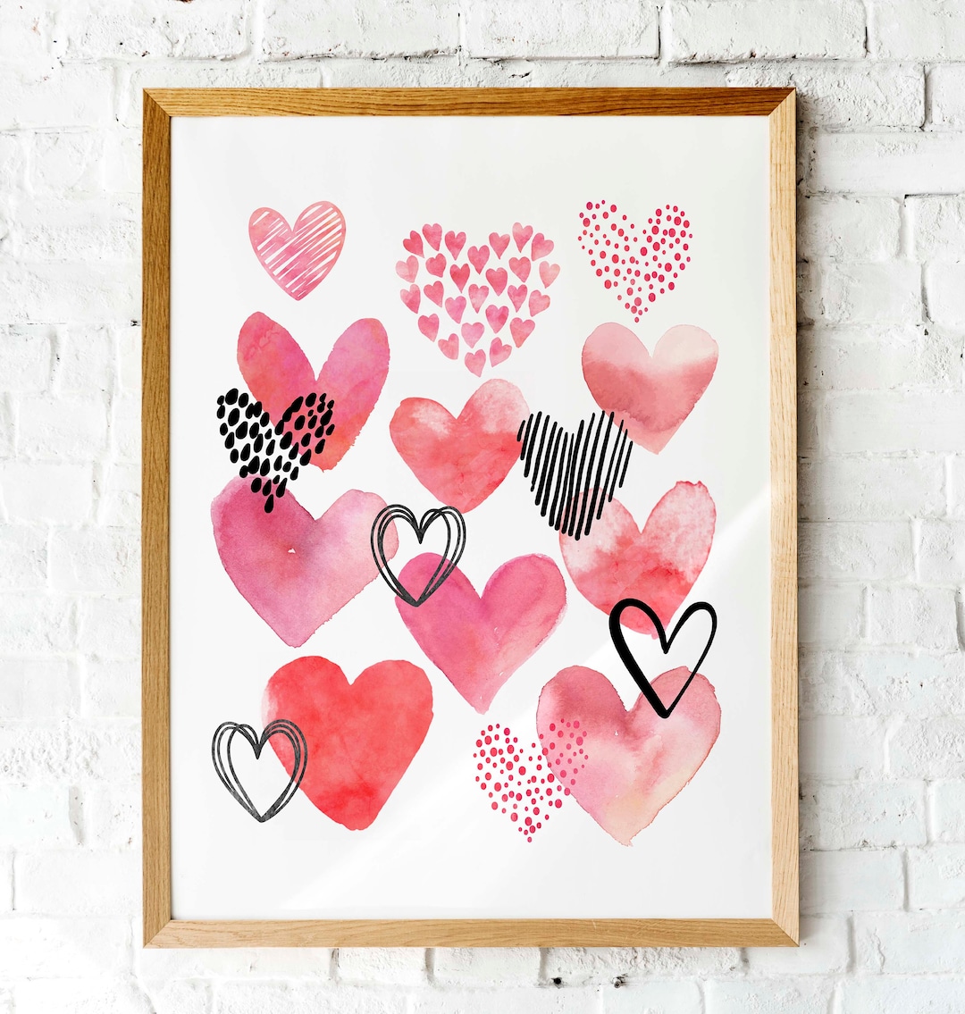 Watercolor Hearts Valentine Printable Art + Bonus Printable 5x7 Card - Etsy