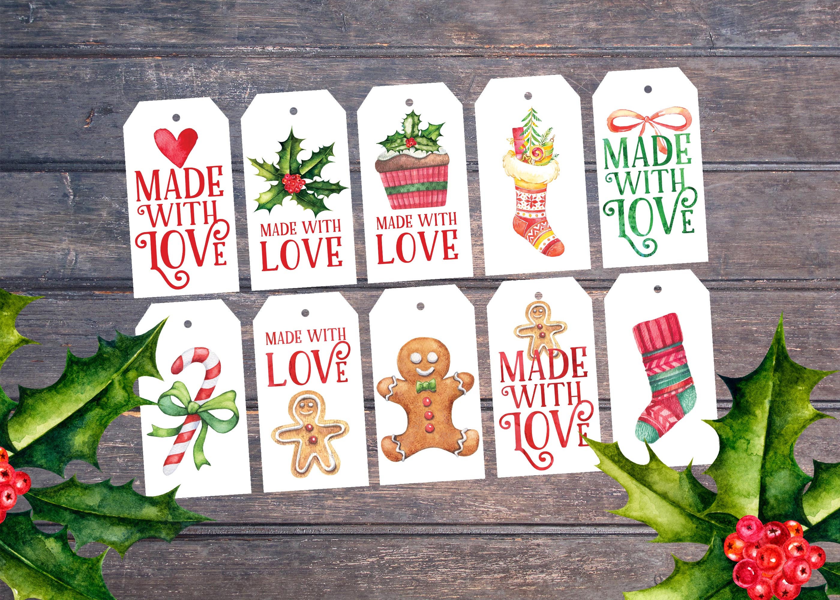 Made with love watercolor printable gift tags Holiday | Etsy