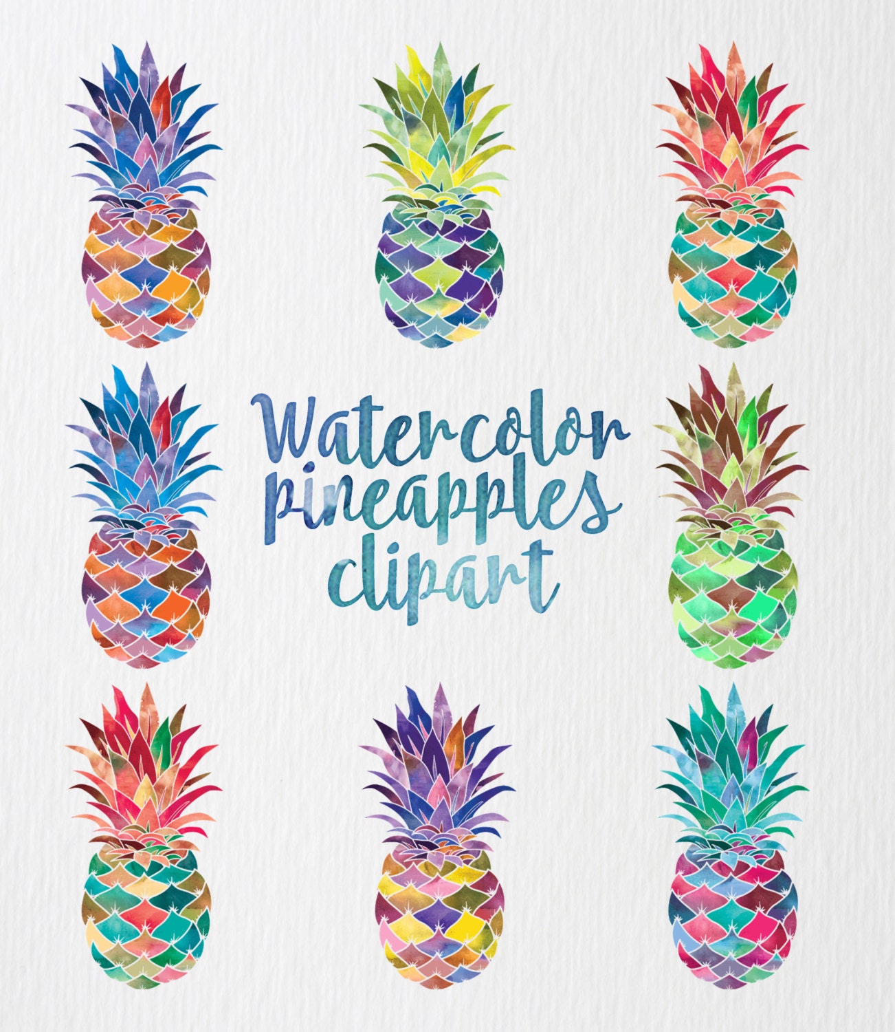 Pineapple Digital Clip Art Watercolor Pineapples Set of 8 Pineapple ...