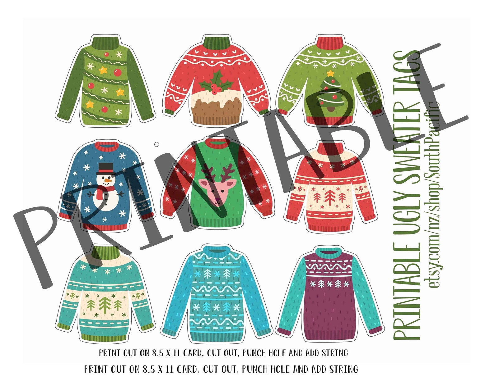 Printable Gift Tags Ugly Sweater Tags Christmas Tags - Etsy