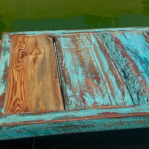 Vintage Turquoise Table, Farmhouse Oak Table, Barn Wood End Table ...