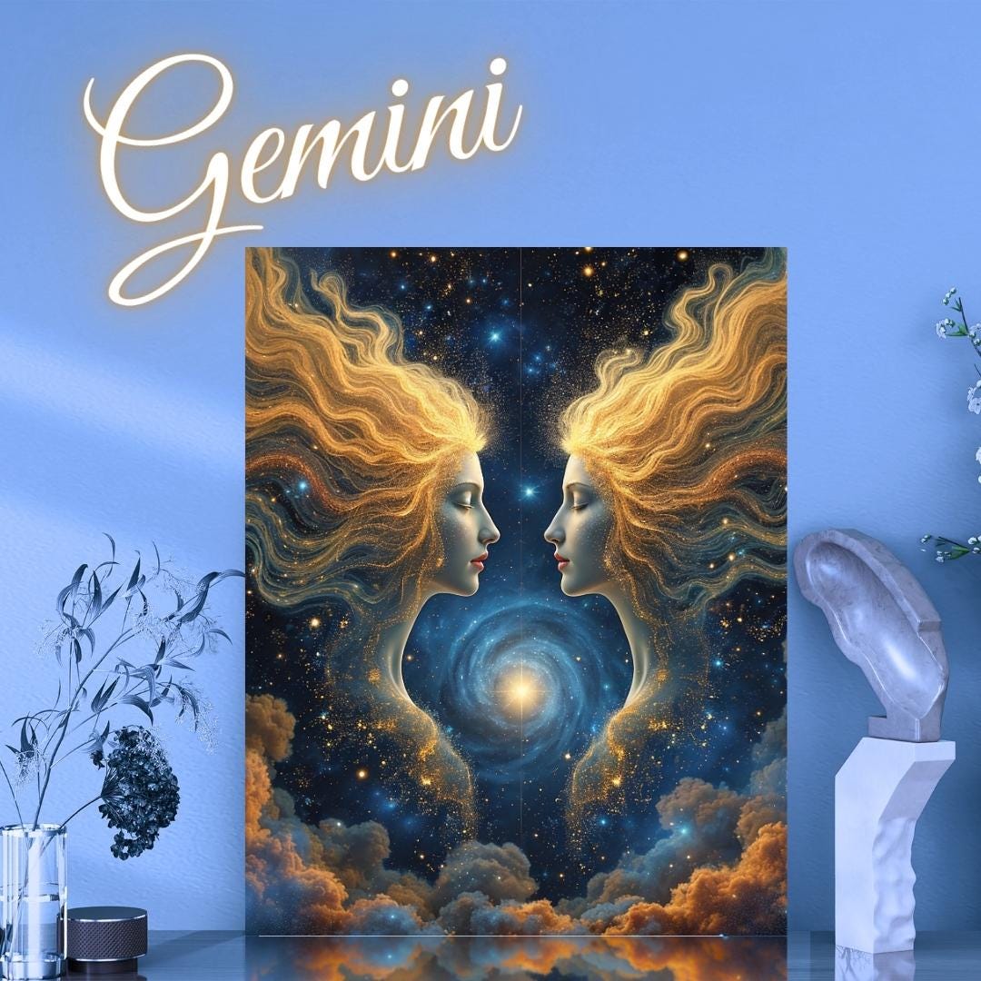 Gemini Zodiac Art Print for Home Decor Bathroom Zodiac Symbol Original ...