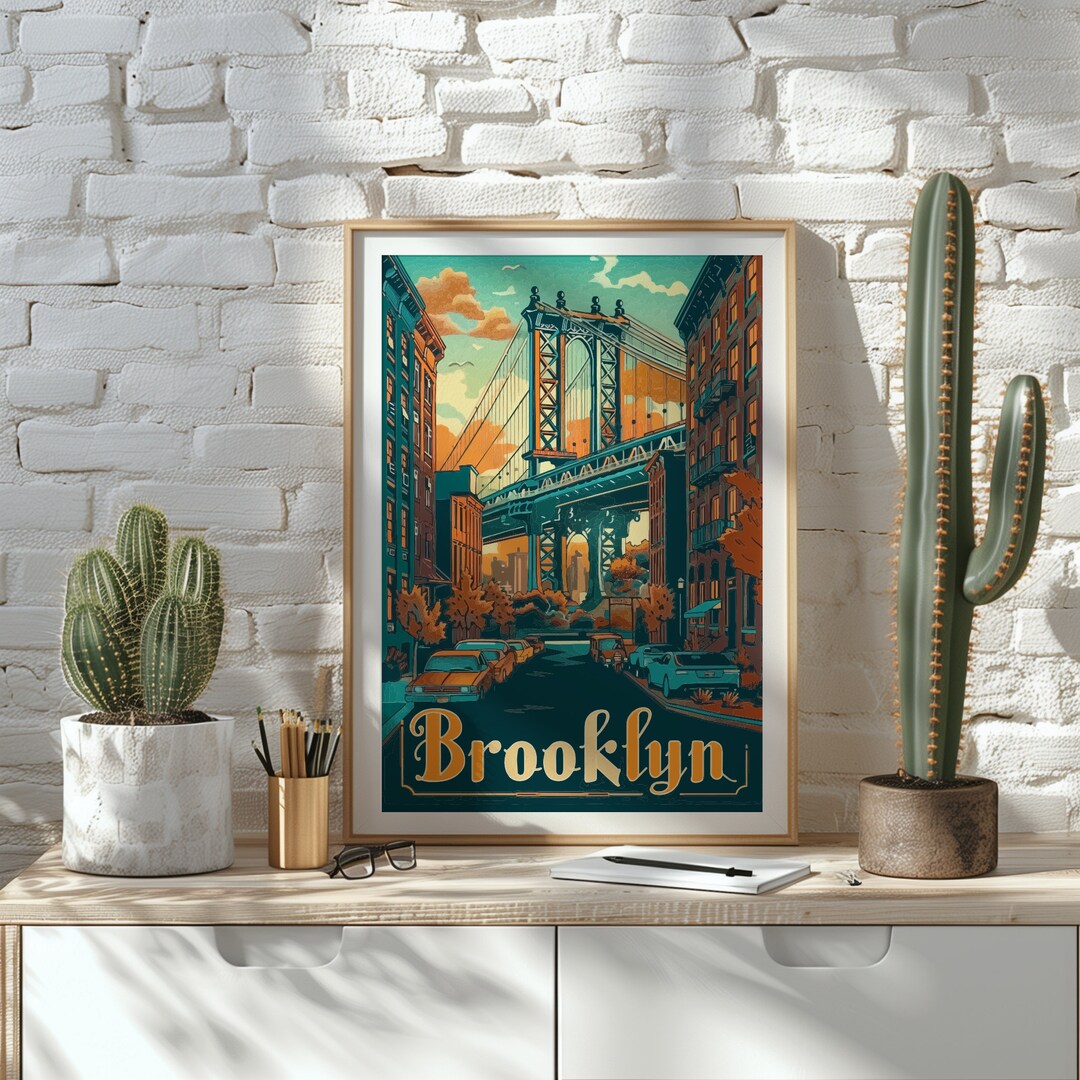 Brooklyn Bridge Street View Poster, New York Urban Art, Vintage ...