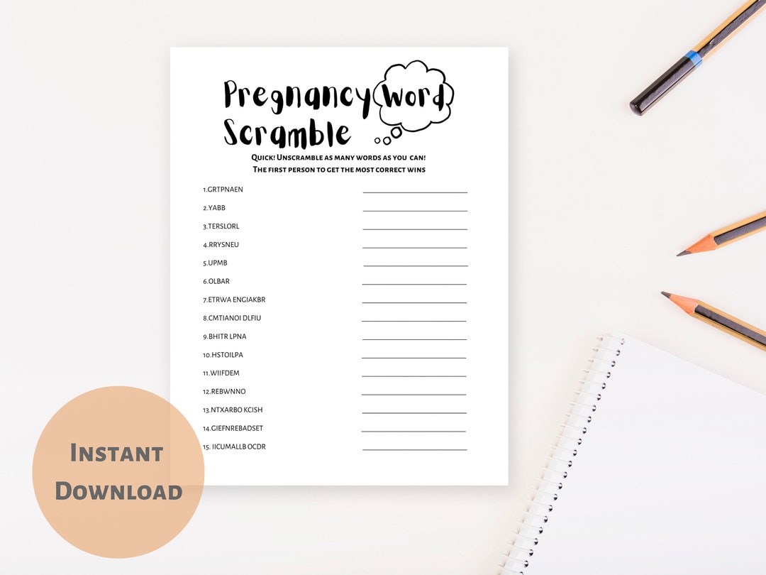 Pregnancy Word Scramble Baby Shower Games Minimalistic Instant Download ...