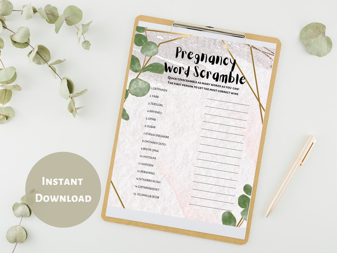 Pregnancy Word Scramble Game Baby Shower Games Instant Download ...