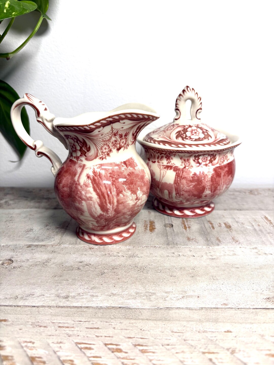 Madison Bay Red Transferware Cream and Sugar - Etsy