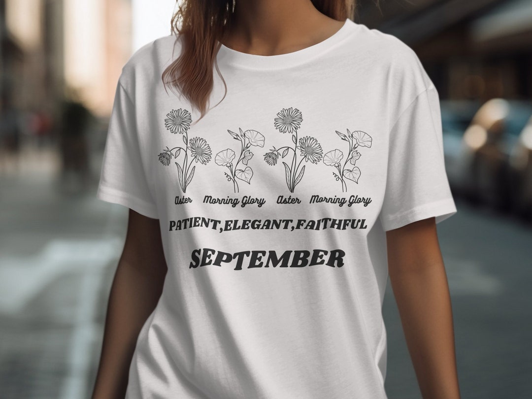 September Birth Flower T-shirt, Aster and Morning Glory Floral Graphic ...