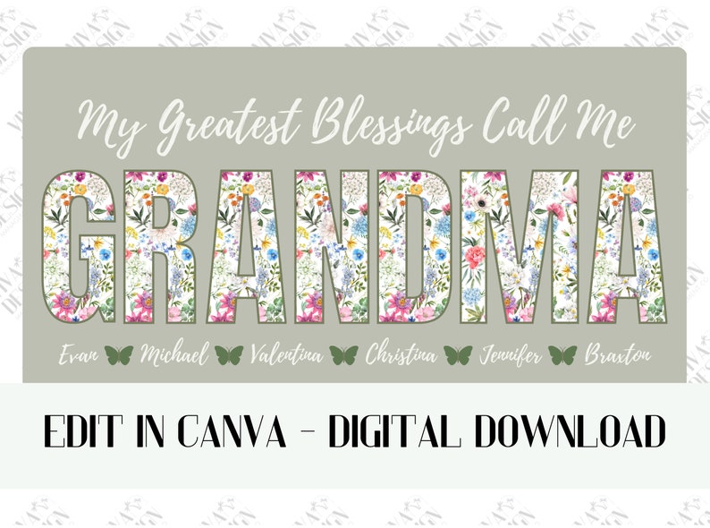 Customizable Grandma Design W/ Grandkid Names, Canva Template ...
