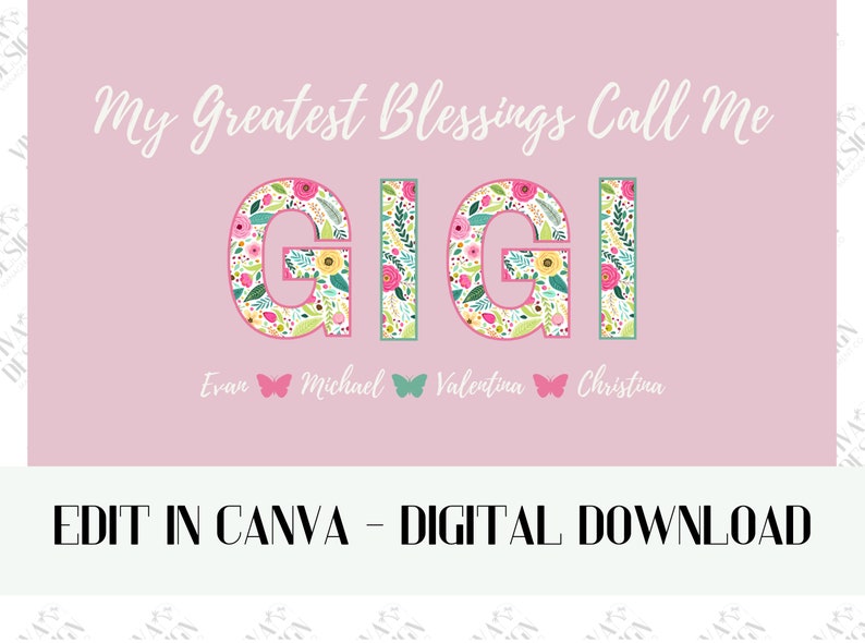 Customizable Gigi Design W/ Grandkid Names, Canva Template ...