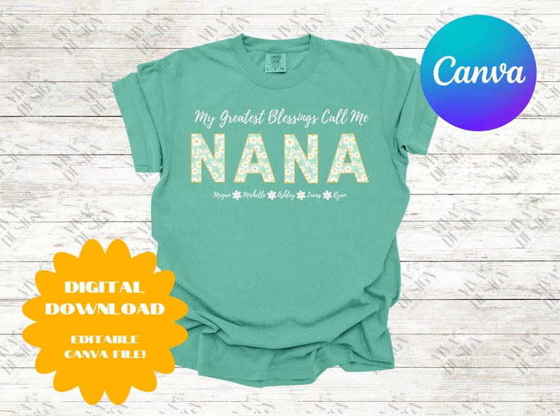 Customizable Nana Design W/ Grandkid Names, Canva Template ...