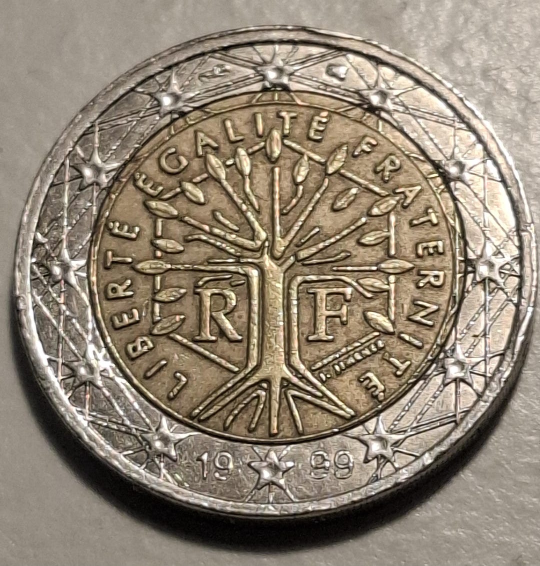 Rare Find of a Circulated 1rst Edition 1999 2 Euro Coin From France - a ...