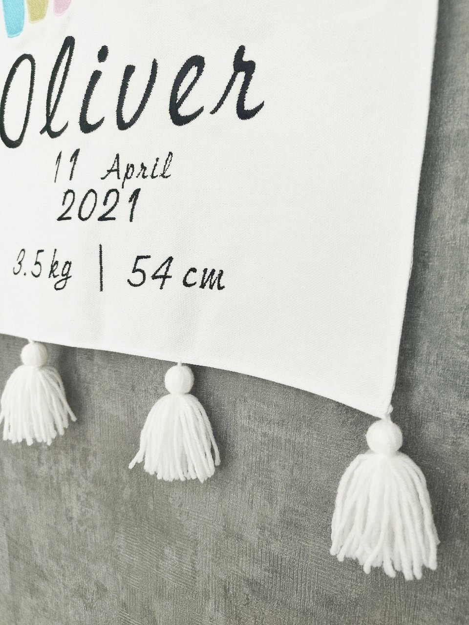 Newborn Announcement Sign, Personalized Embroidered Baby Wall Hanging ...