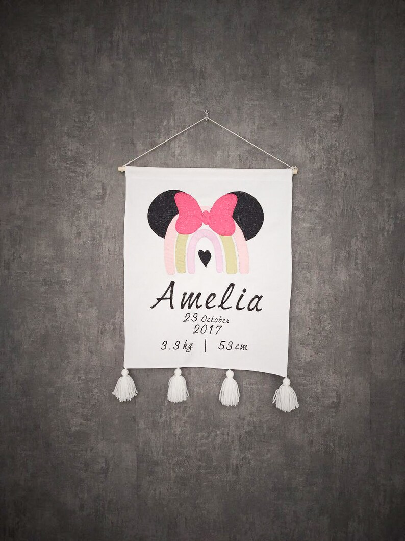 Newborn Announcement Sign, Personalized Embroidered Baby Wall Hanging ...