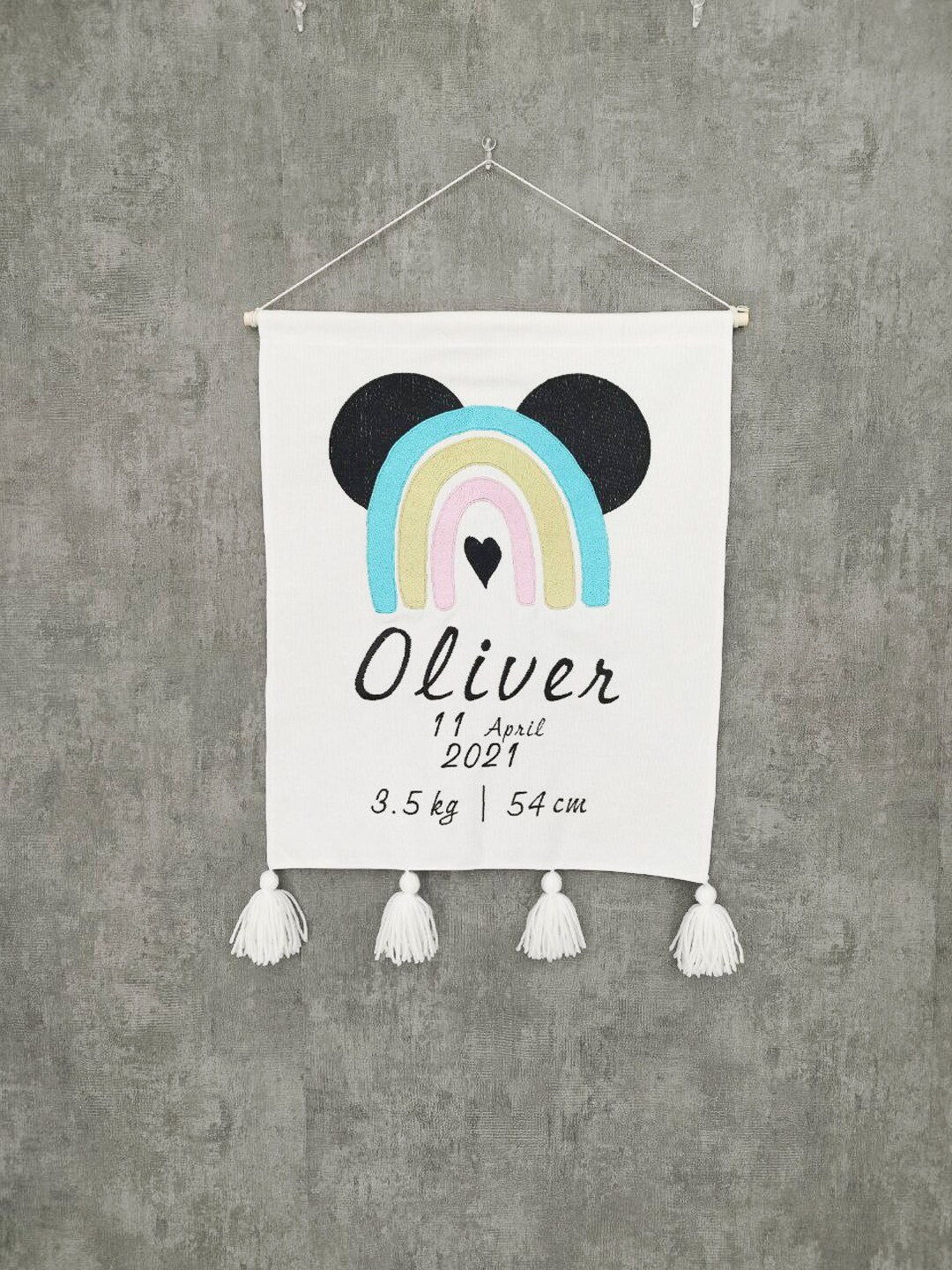 Embroidered Newborn Announcement Banner: Custom Cotton Nursery Wall Art ...