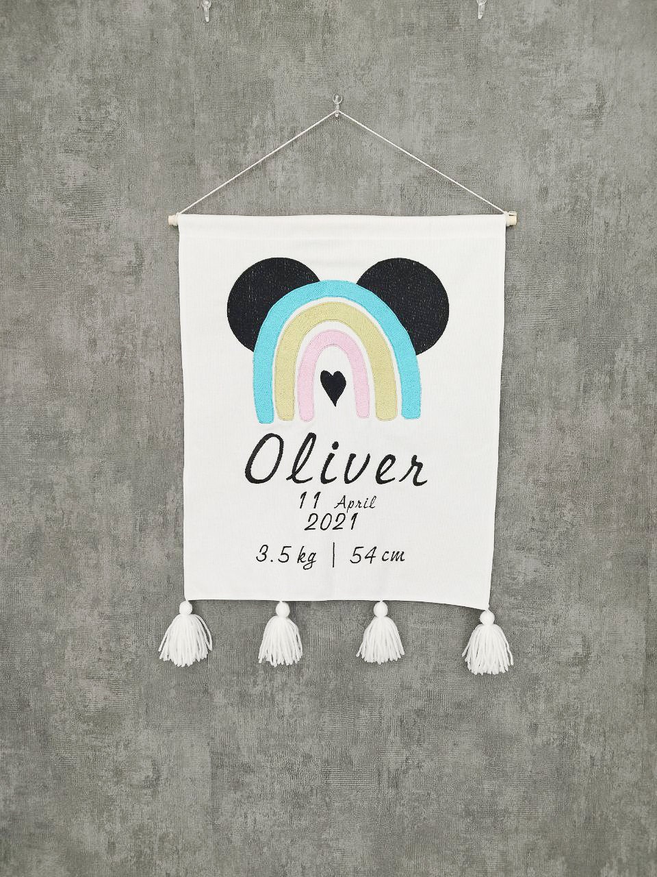 Newborn Announcement Sign, Personalized Embroidered Baby Wall Hanging ...