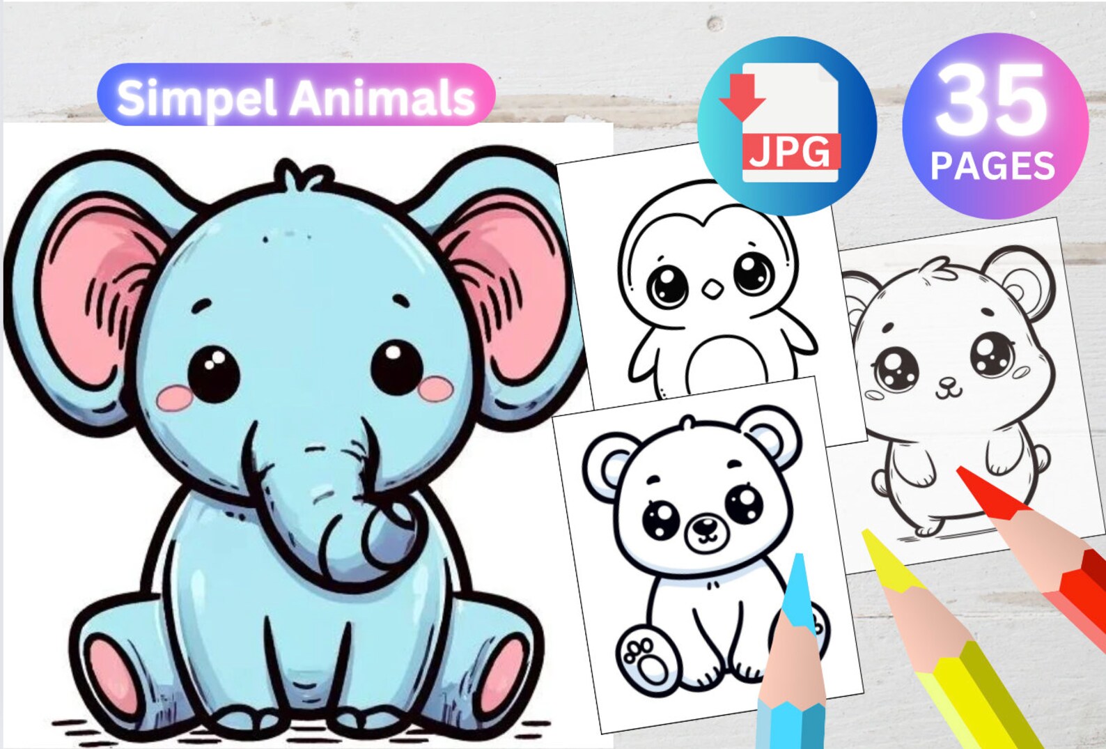 Coloring Pages for Kids 35 Pages Printable Simpel Animal Children ...