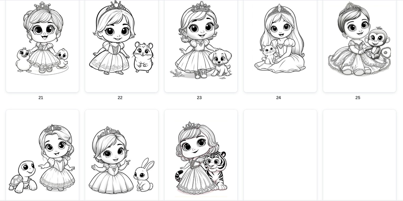 Coloring Pages for Kids 23 Pages Printable Princess and Animal Children ...