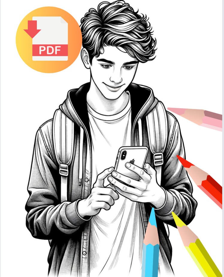 Coloring Page-realistic Hand-drawn Line for Coloring,teenager With a ...