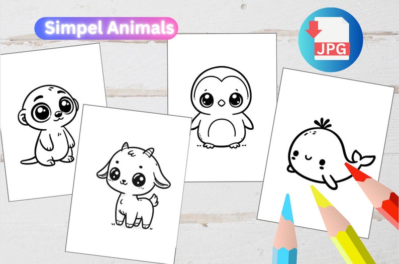 Coloring Pages for Kids 35 Pages Printable Simpel Animal Children ...