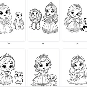 Coloring Pages for Kids 23 Pages Printable Princess and Animal Children ...