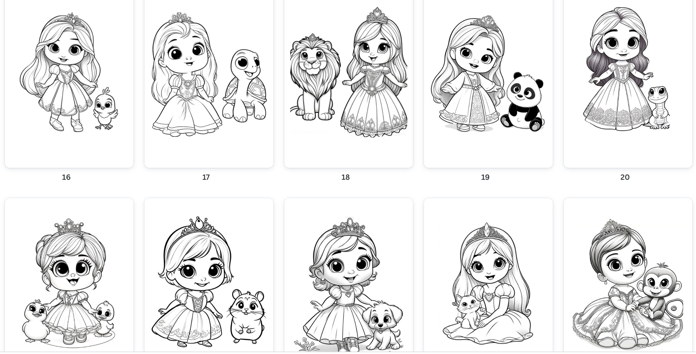 Coloring Pages for Kids 23 Pages Printable Princess and Animal Children ...