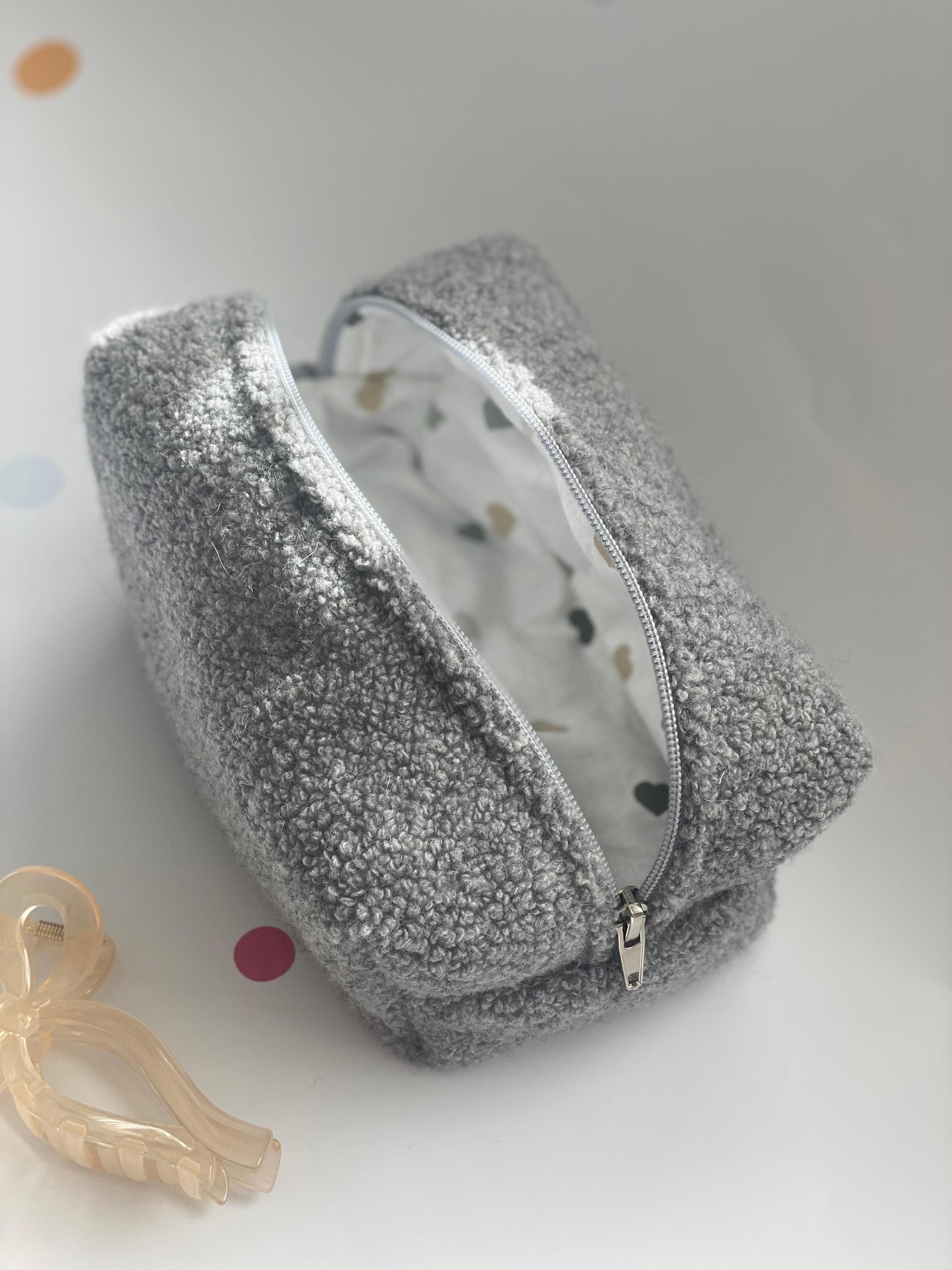 Fluffy Gray Makeup Bag - Teddy Style Travel Toiletry Case for Women - Etsy