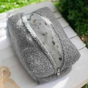 Fluffy Gray Makeup Bag - Teddy Style Travel Toiletry Case for Women - Etsy