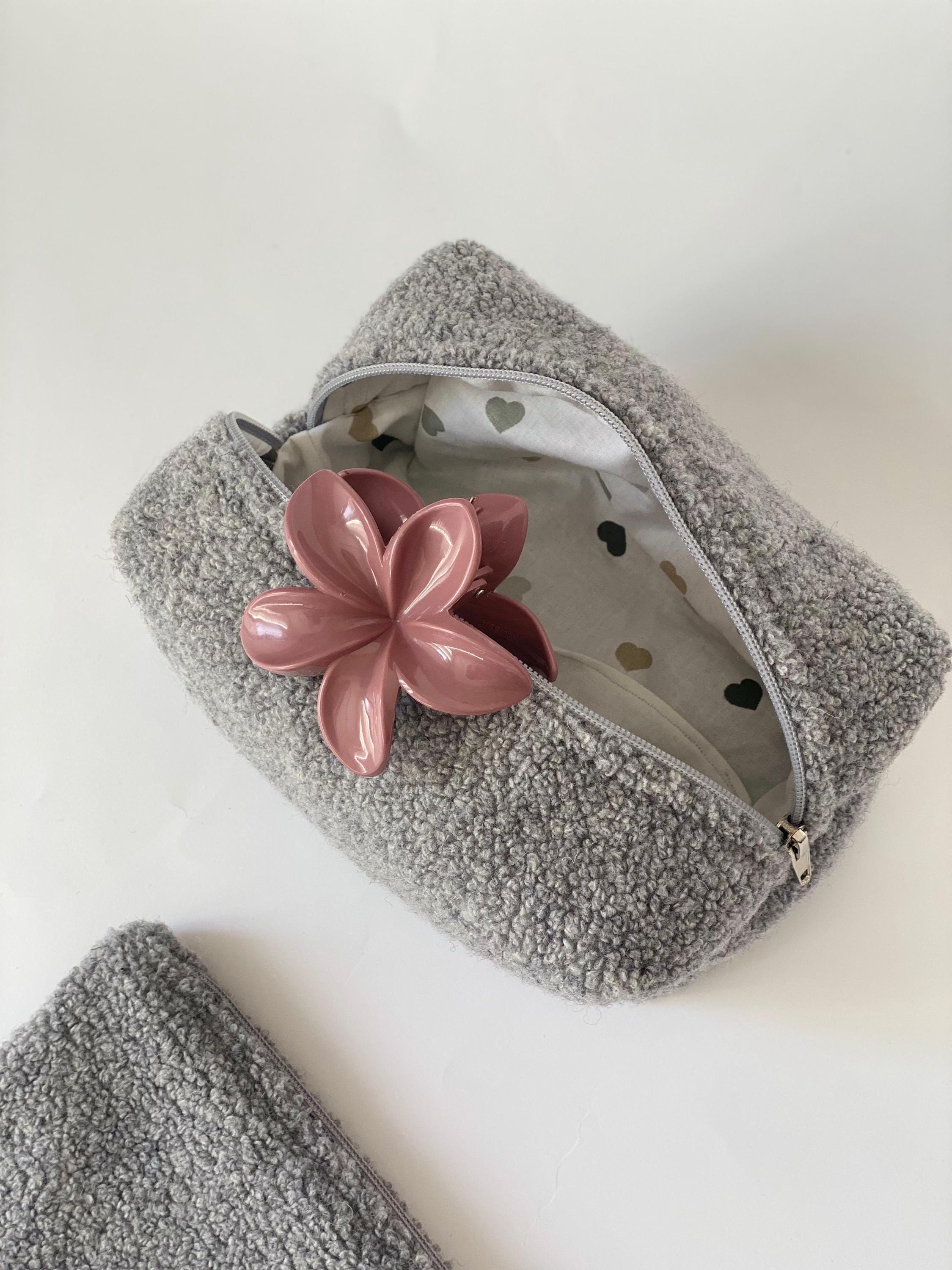 Fluffy Gray Makeup Bag - Teddy Style Travel Toiletry Case for Women - Etsy