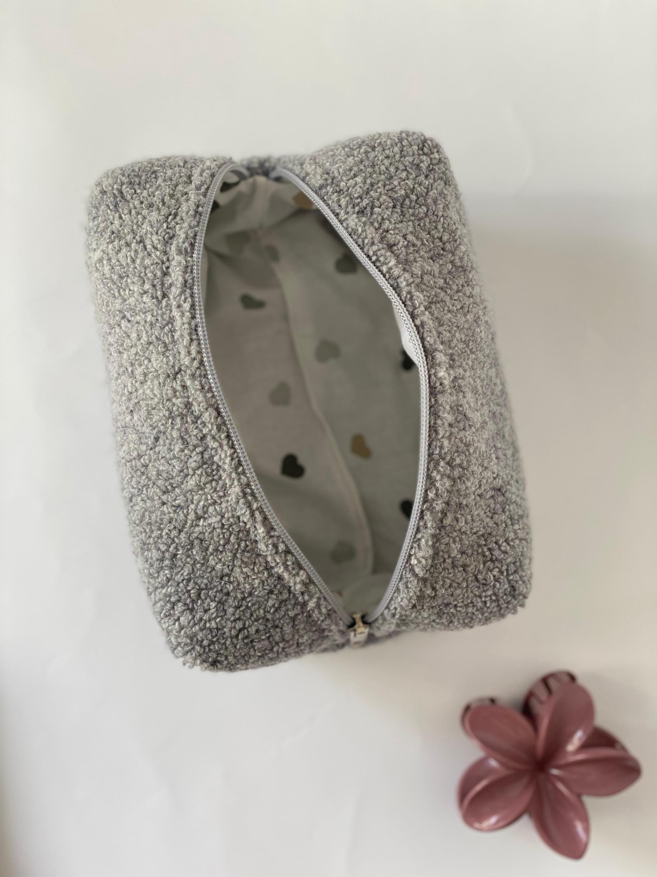 Fluffy Gray Makeup Bag - Teddy Style Travel Toiletry Case for Women - Etsy
