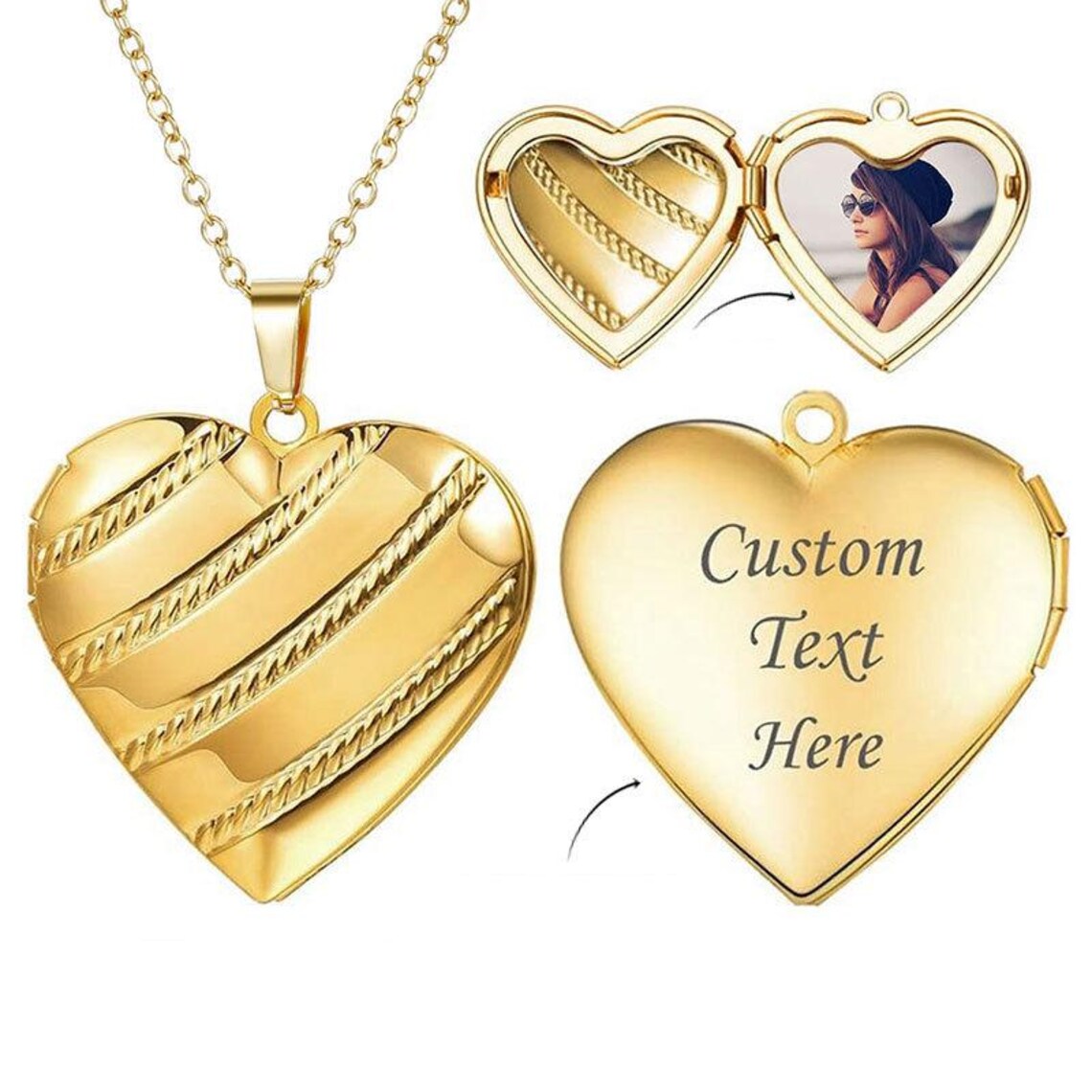 Personalized Photo Heart Locket Necklace: Custom Engraved Pendant - Etsy