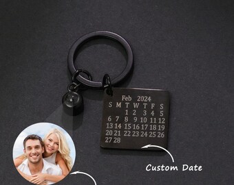 Personalized Calendar Photo Keychain,engraved Calendar Projection Keyring,special Date Calendar ...
