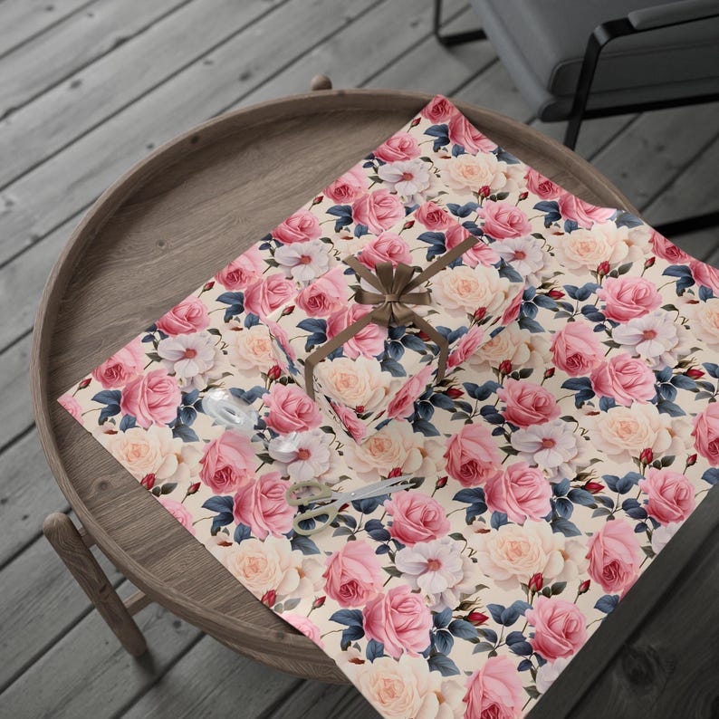 Vintage Rose Floral Premium Wrapping Paper Roll - Eco Friendly Gift ...