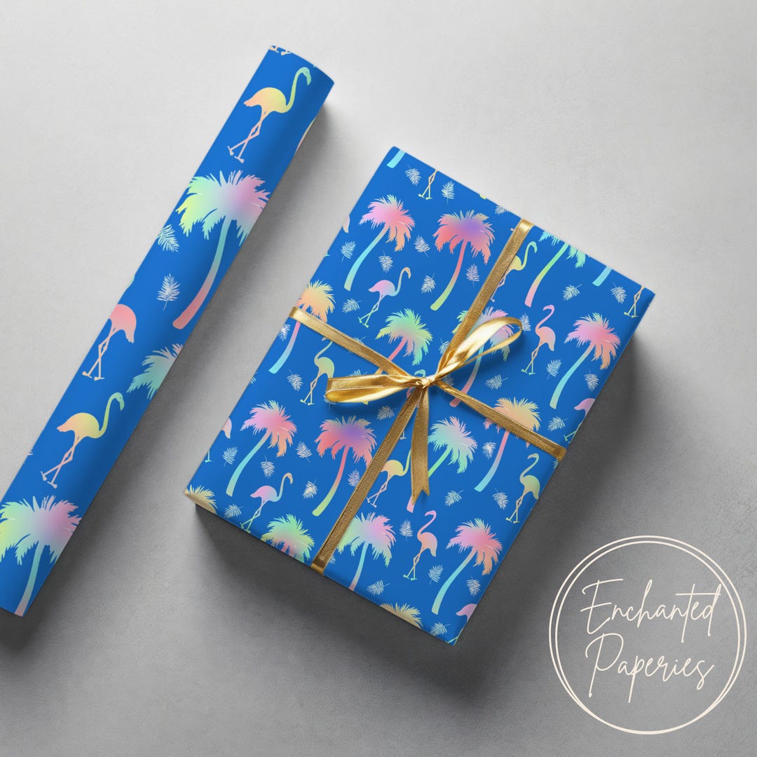 Neon Palm Tree Flamingo Premium Wrapping Paper Roll - Eco Friendly Gift ...