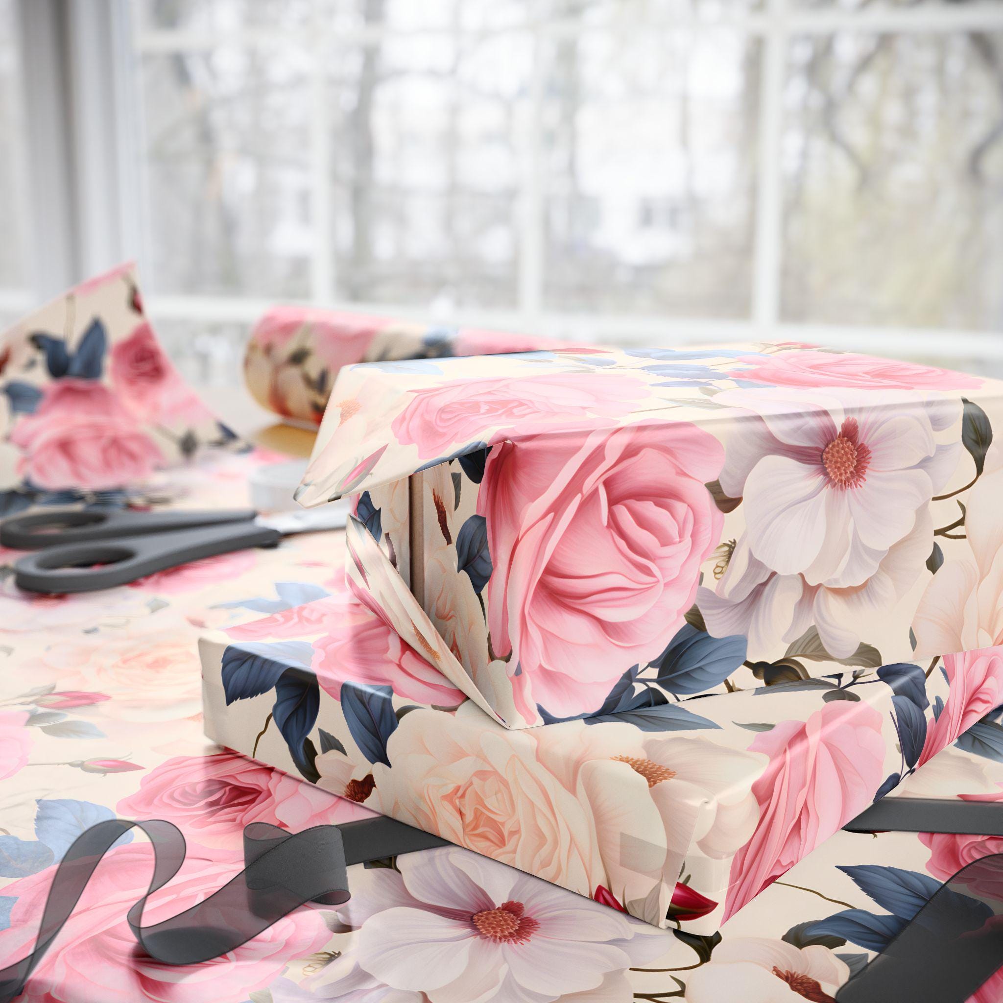 Vintage Rose Floral Premium Wrapping Paper Roll - Eco Friendly Gift ...