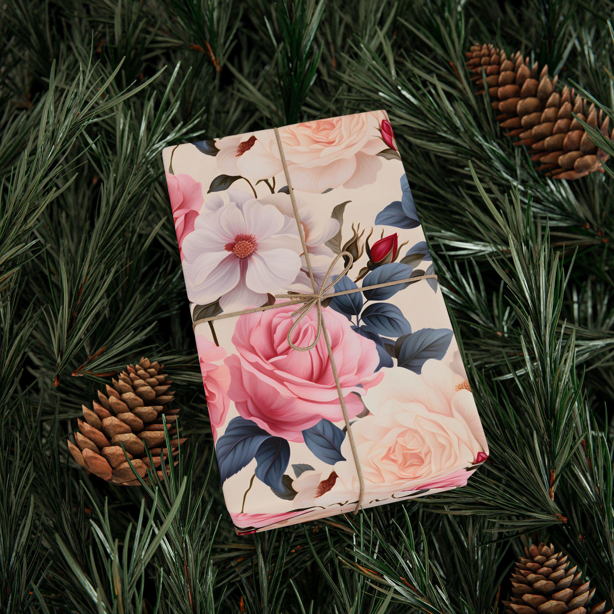 Vintage Rose Floral Premium Wrapping Paper Roll - Eco Friendly Gift ...