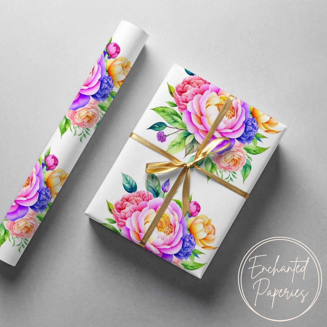 Watercolor Floral Premium Wrapping Paper Roll - Eco Friendly Gift Wrap ...