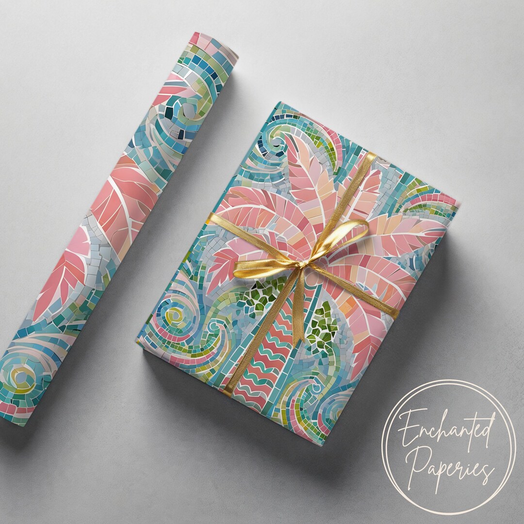 Mosaic Palm Tree Premium Wrapping Paper Roll - Eco Friendly Gift Wrap ...