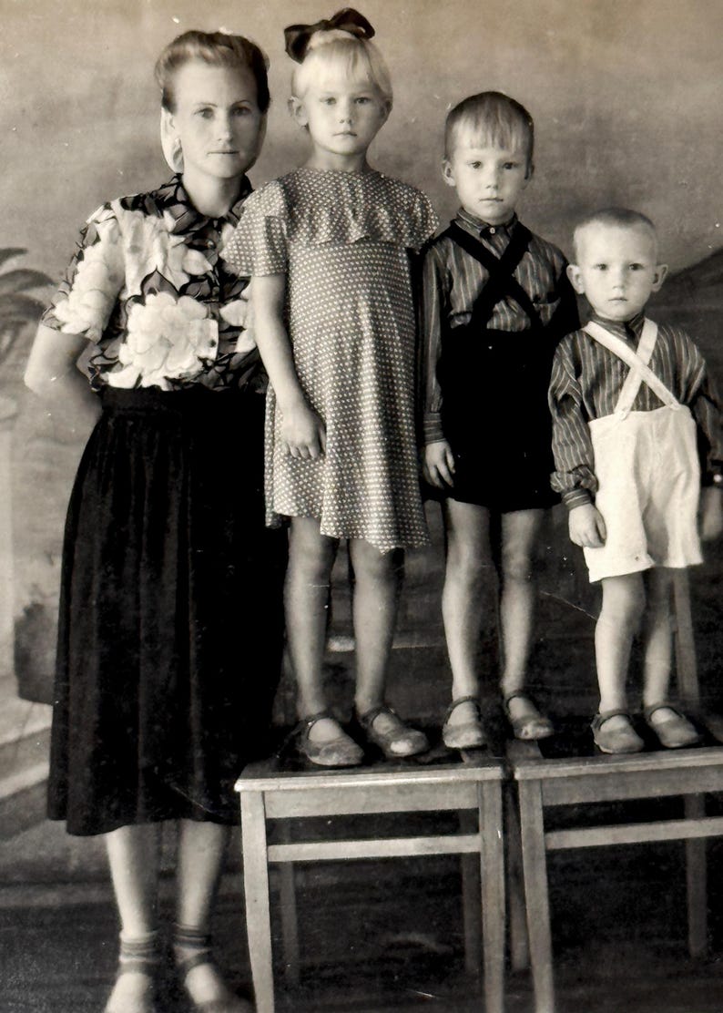 1956 B&W Photo – Young Soviet Mother With Children – Large Family ...